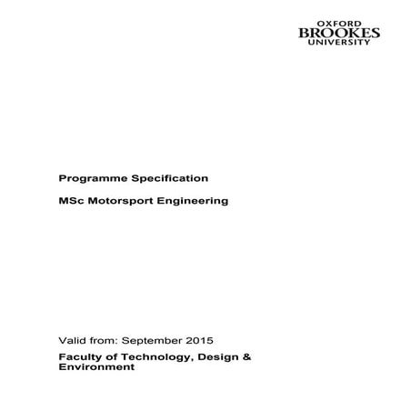 EG87 MSc Motorsport Engineering programme specification | PDF