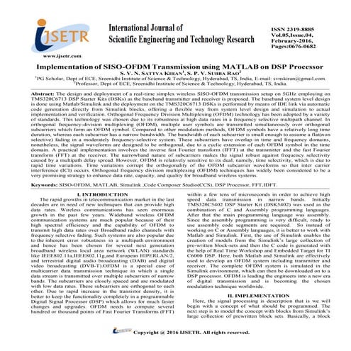 Implementation Of Siso Ofdm Transmission Using Matlab On Dsp Processor Pdf 3961