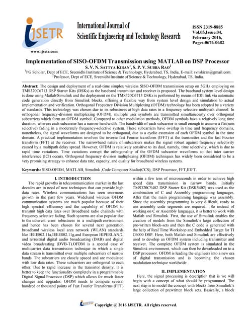 Implementation Of Siso Ofdm Transmission Using Matlab On Dsp Processor Pdf 3961
