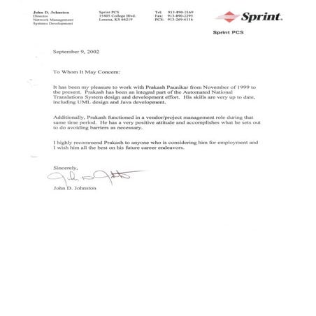 Sprint USA, experience letter | PDF