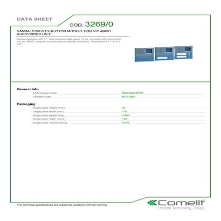 Comelit 32690 Data Sheet | PDF