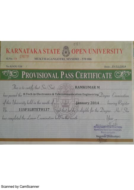 B.tech Engineering Certificate | PDF | Education