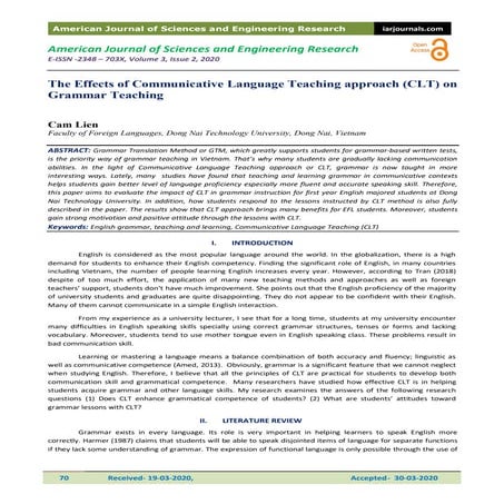 The Effects of Communicative Language Teaching approach (CLT) on ...
