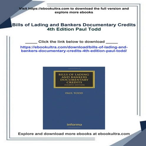 Bills of Lading and Bankers Documentary Credits 4th Edition Paul Todd | PDF