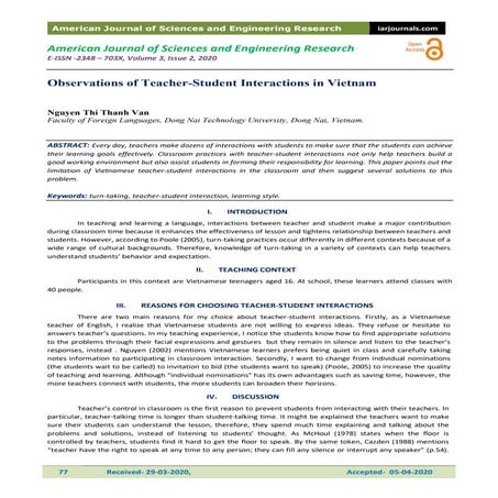 Observations of Teacher-Student Interactions in Vietnam | PDF