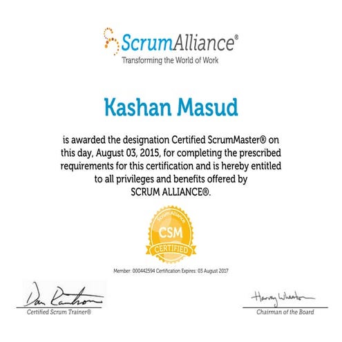 Kashan Masud-ScrumAlliance_CSM_Certificate | PDF