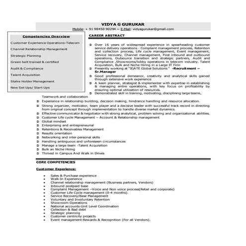 VG Resume- Total Work Exp 16yrs | DOCX | Business Administration | Business