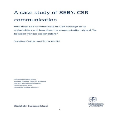 A case study of SEB's CSR communication 2014 | PDF
