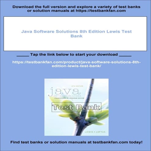 Java Software Solutions 8th Edition Lewis Test Bank | PDF