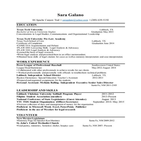 Sara Galano Resume | PDF