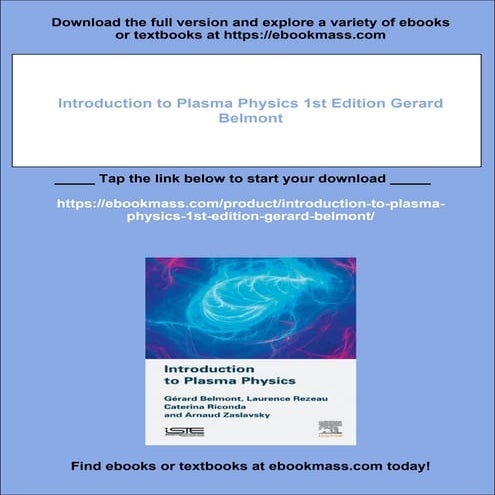 Introduction to Plasma Physics 1st Edition Gerard Belmont | PDF