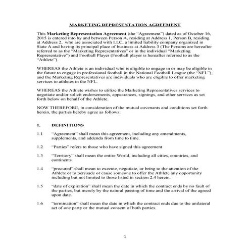 MARKETING REPRESENTATION AGREEMENT_Sample | PDF