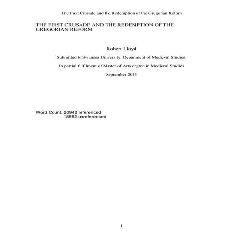 THE FIRST CRUSADE AND THE REDEMPTION OF THE GREGORIAN REFORM | PDF