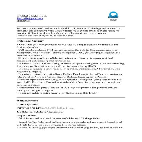 SIVARASU S CV | DOCX | Operating Systems | Computer Software and ...