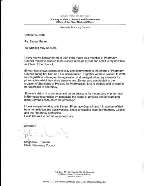 Character Reference for Eimear Burke From Craig Colwell | PDF