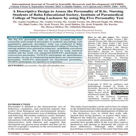 A Descriptive Design to Assess the Personality of B.Sc. Nursing ...