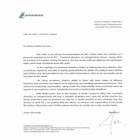 lafarge employer reference letter | PDF