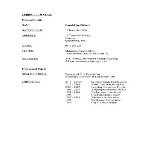 David's CV, 2017 | DOC