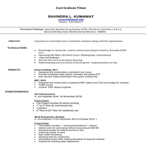 Resume (ravindra) | PDF