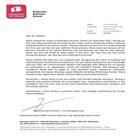 recommendationletter Alysia | PDF