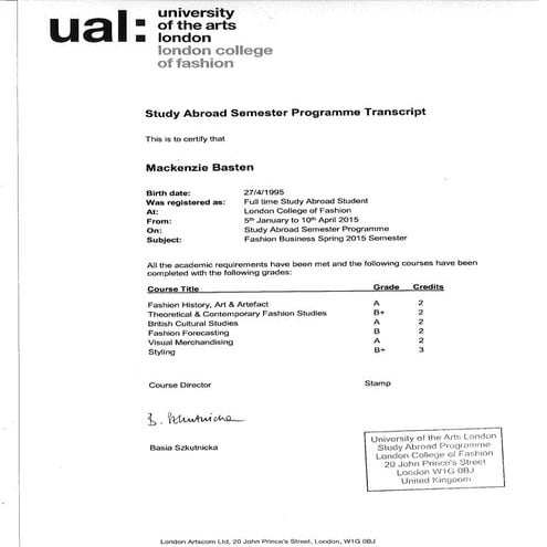 Int'l Transcript- Mackenzie Basten | PDF