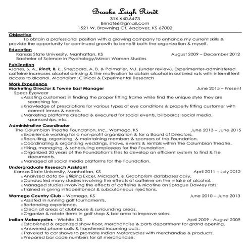 Brooke Rindt's Resume 2016 | PDF | Free Download