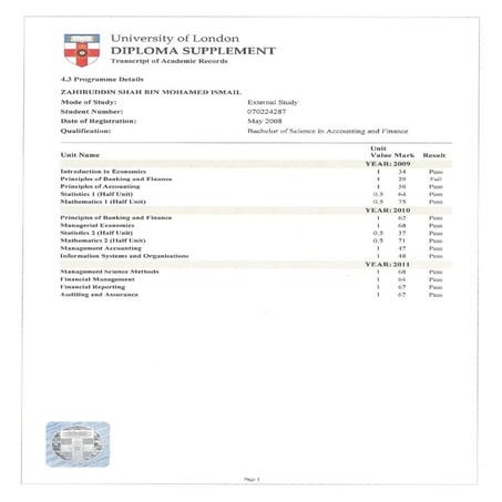 Degree Transcript | PDF