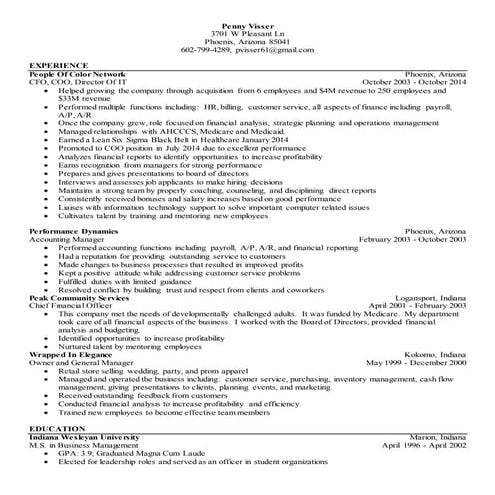 Penny Visser Resume | DOCX | Business Administration | Business