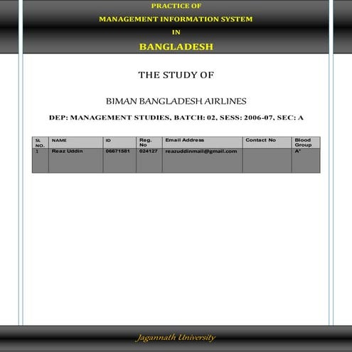 Practise of MIS In Bangladesh Biman Airline | PDF