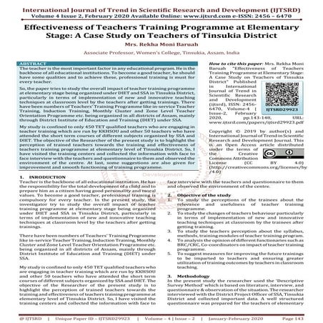Effectiveness of Teachers Training Programme at Elementary Stage A Case ...