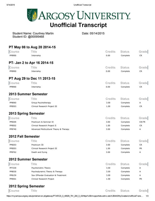 Unofficial Transcript | PDF