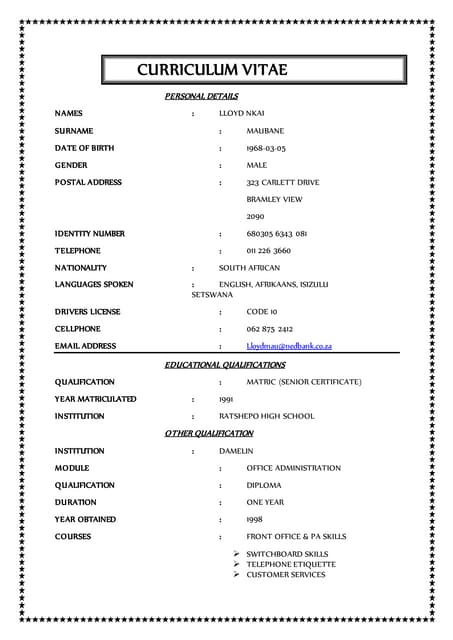 CURRICULUM VITAE. afrikaans docx | PDF