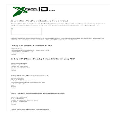 32 Jenis Kode Vba Macro Excel Yang Perlu Diketahui Pdf