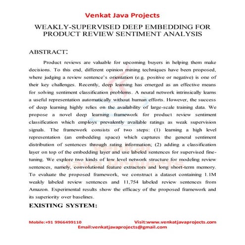 weakly supervised deep embedding for product review sentiment analysis | PDF