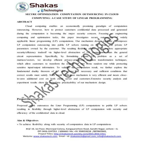 Secure Optimization Computation Outsourcing In Cloud Computing A Case