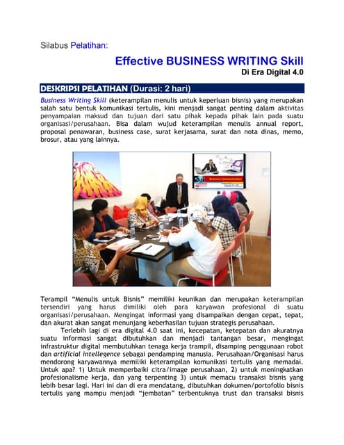 Silabus Training "Effective REPORT WRITING SKILL_di Era Digital dan Revolusi Industri 4.0" | PDF