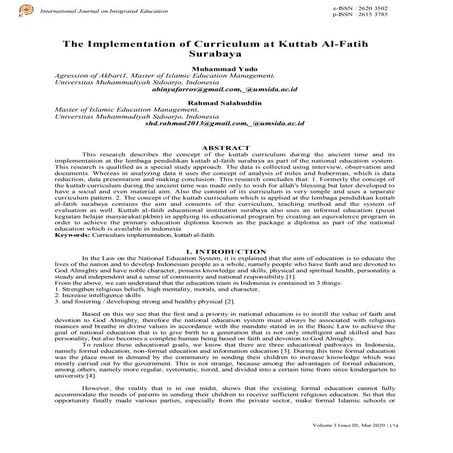 The Implementation of Curriculum at Kuttab Al-Fatih Surabaya | PDF | Islam | Religion & Spirituality