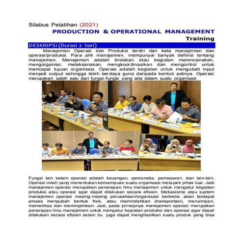 (2021) Silabus Pelatihan "Effective MANAJEMEN OPERASI dan PRODUKSI" | DOCX