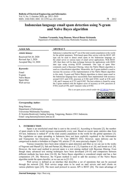Indonesian Language Email Spam Detection Using N Gram And Naïve Bayes