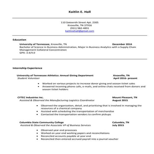 Kaitlin Hall 2016 RESUME | PDF