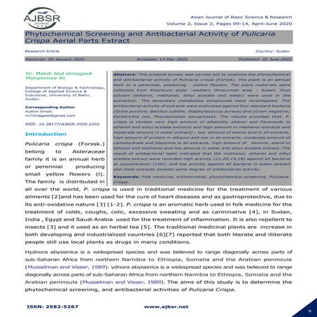 Phytochemical Screening and Antibacterial Activity of Pulicaria Crispa ...