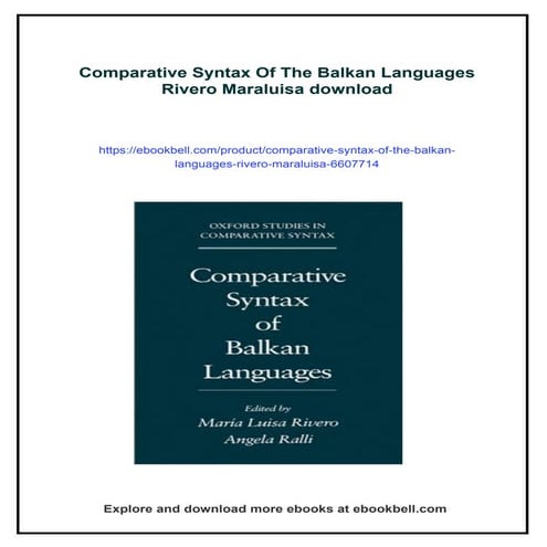 Comparative Syntax Of The Balkan Languages Rivero Maraluisa | PDF