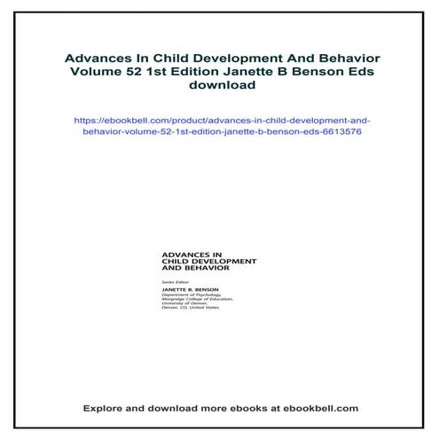 Advances In Child Development And Behavior Volume 52 1st Edition ...