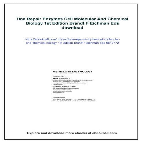 Dna Repair Enzymes Cell Molecular And Chemical Biology 1st Edition Brandt F Eichman Eds | PDF