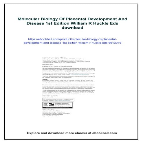 Molecular Biology Of Placental Development And Disease 1st Edition William R Huckle Eds | PDF