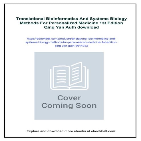 Translational Bioinformatics And Systems Biology Methods For ...