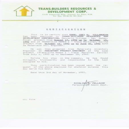 TRANS-BUILDER DEVELOPMENT CORPORATION CERTIFICATE | PDF