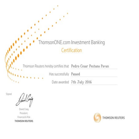 Certificate Thomson One Investment Banking | PPT