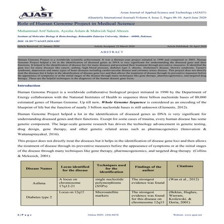 Role of Human Genome Project in Medical Science | PDF