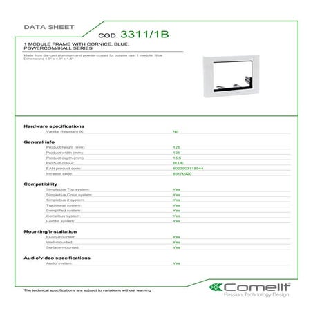 Comelit 3316/6 Data Sheet | PDF